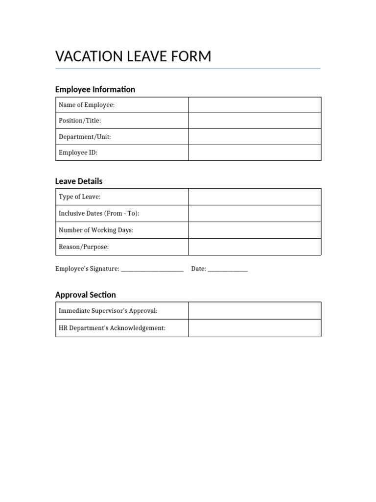 Vacation Leave Form | PDF