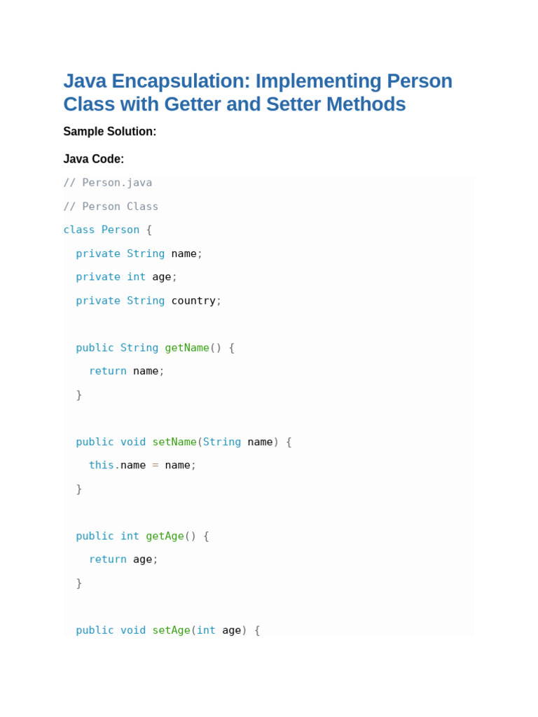 Java Encapsulation Example of Getter Setter | PDF