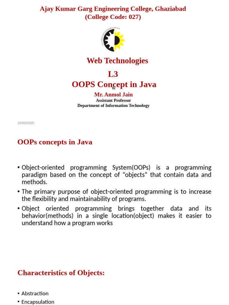 L3 - OOPS Concept | PDF | Method (Computer Programming) | Inheritance (Object Oriented Programming)