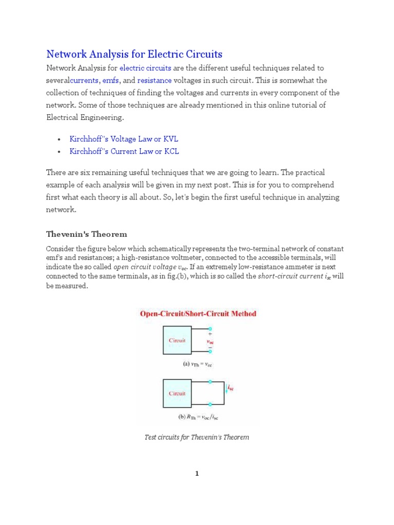 Network Analysis For Electric Circuits | PDF | Network Analysis ...