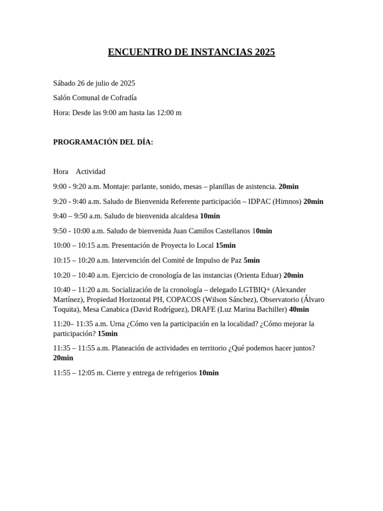 Encuentro de Instancias 2025 en Cofradía | PDF