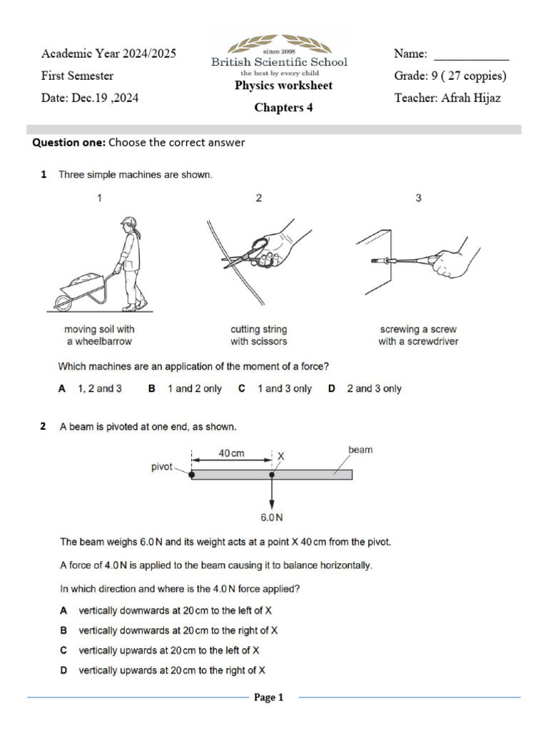 9th Grade Physics Worksheet: Forces | PDF