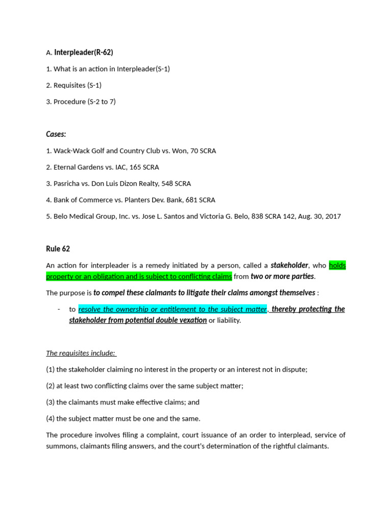 Interpleader Action: Definition & Procedure | PDF | Lawsuit | Complaint
