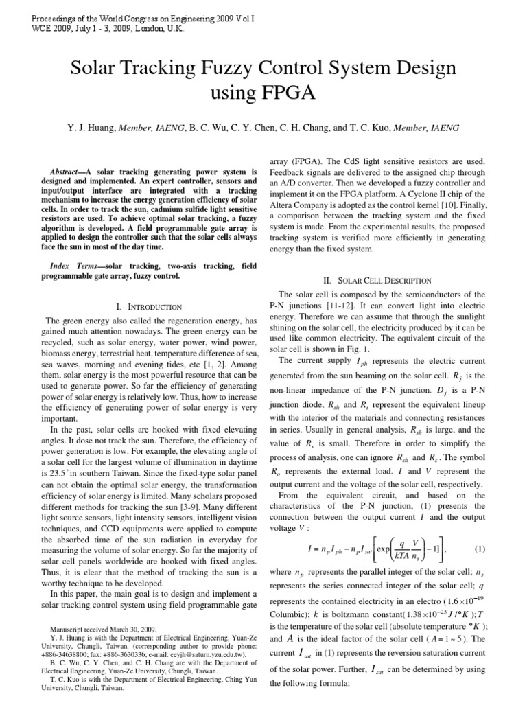 Solar Tracking Fuzzy Control System Design Using FPGA | PDF | Field Programmable Gate Array ...