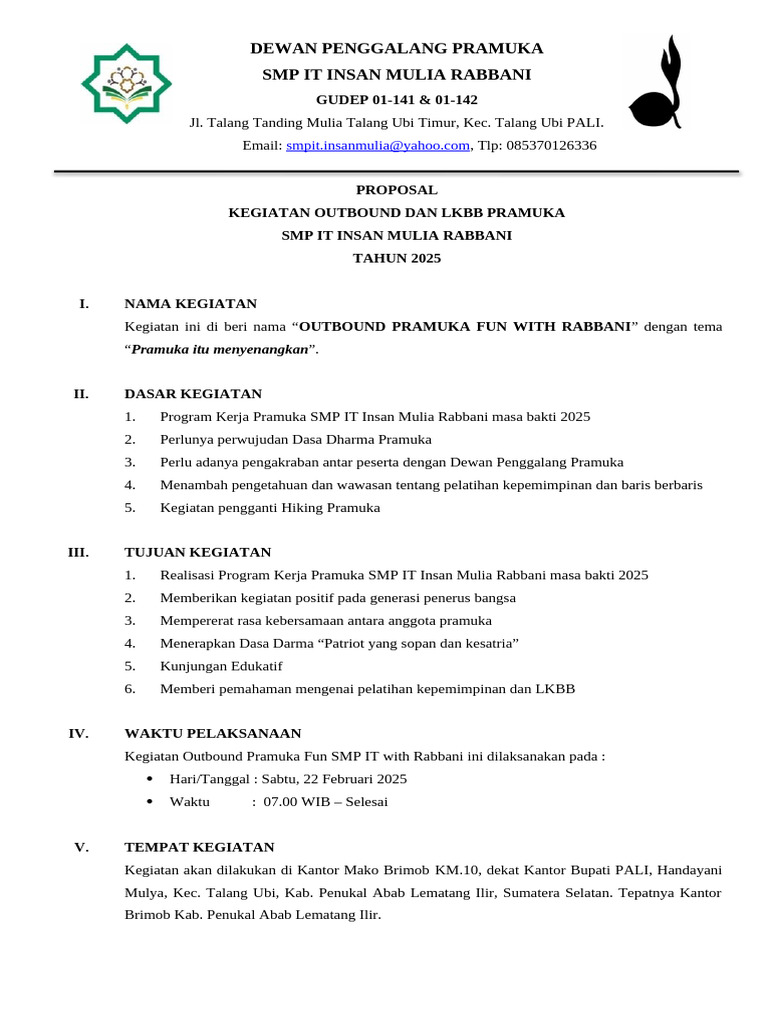 Proposal Outbound Pramuka Lengkap Versi Rundown | PDF