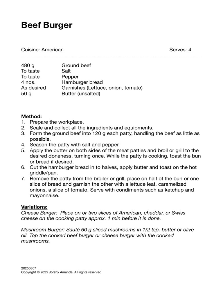 Beef Burger Recipe | PDF