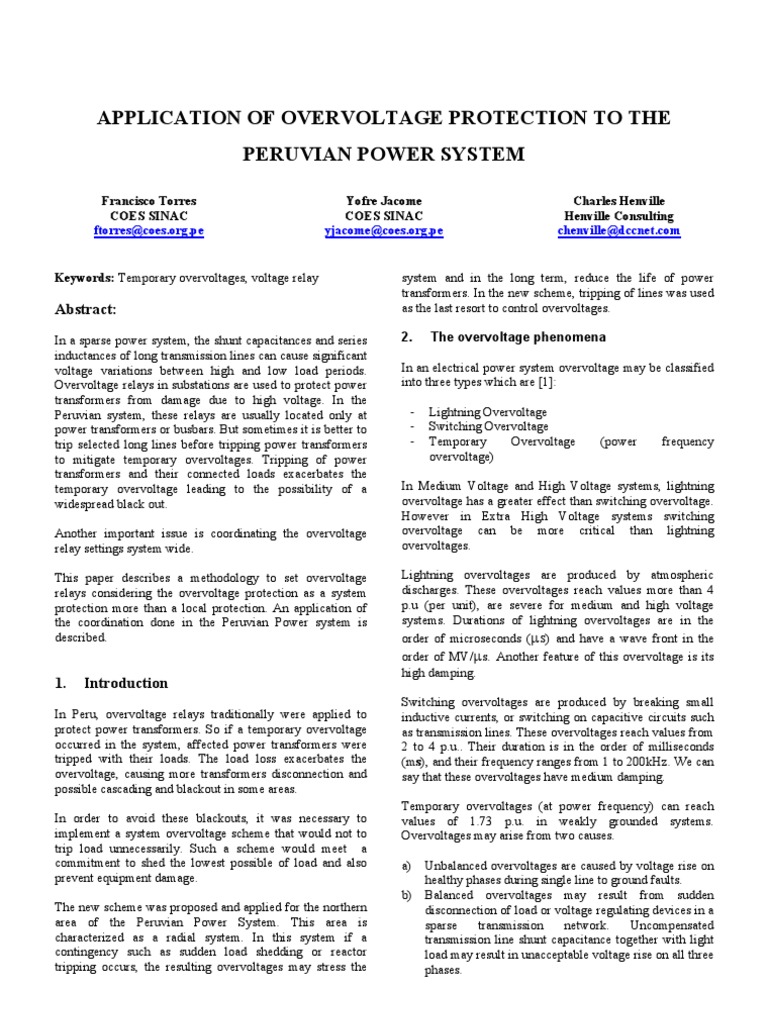 Application of Over Voltage Protection To The Peruvian Power System ...