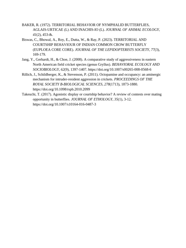 Territoriality and Behavior of Insects | PDF