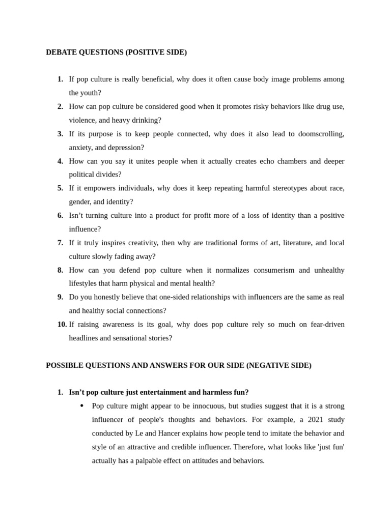 Debate 1 | PDF | Popular Culture | Stereotypes