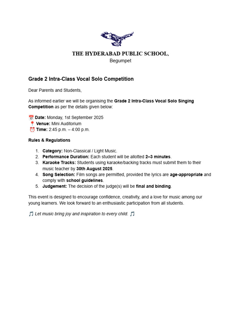Class 2 Intra Class Solo Competition | PDF