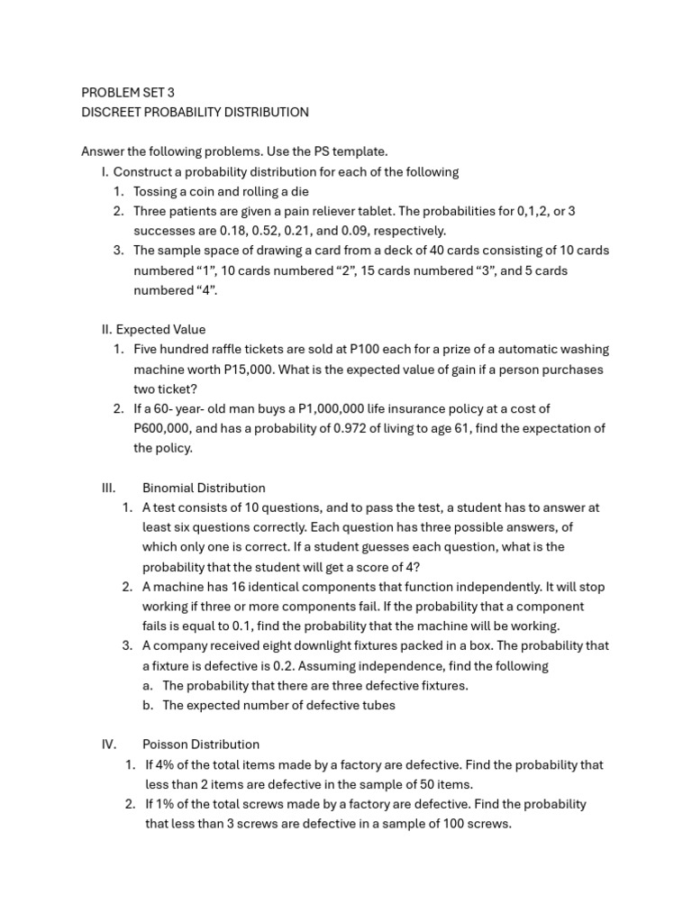 Discrete Probability Distribution Problems | PDF