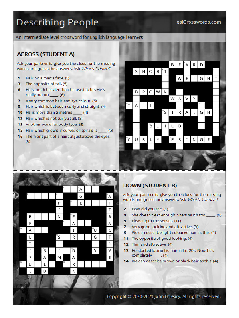 Intermediate level Crossword for ESL | PDF