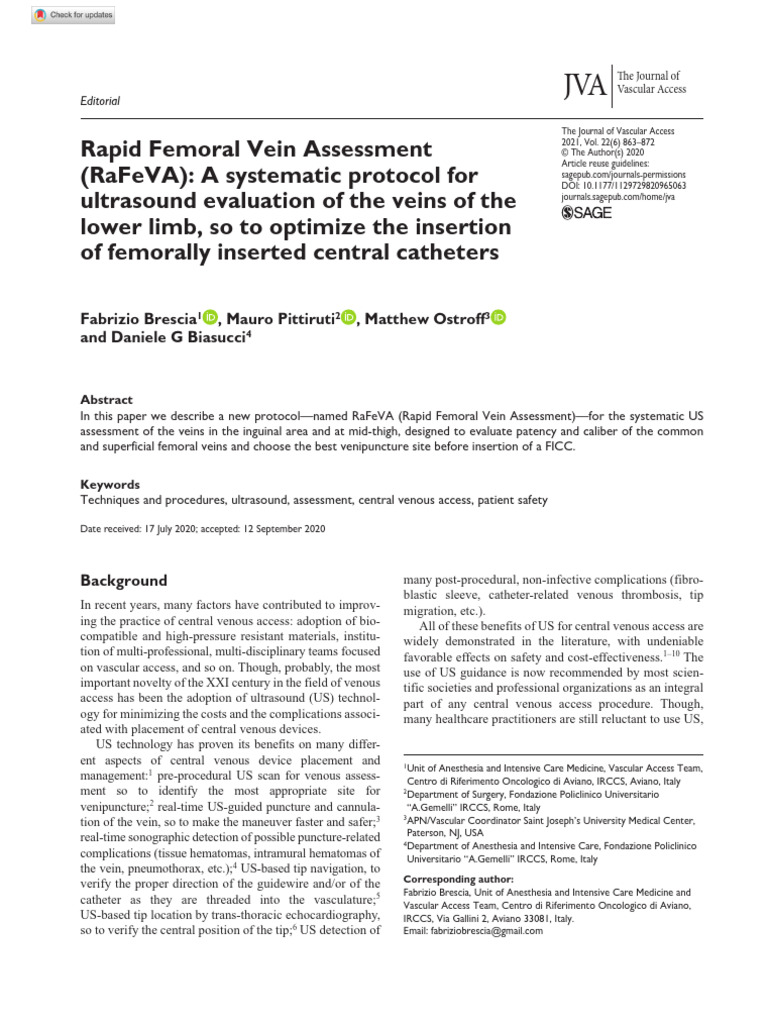 Rafeva Ultrasound Protocol For Femoral Access Pdf Vein Medical