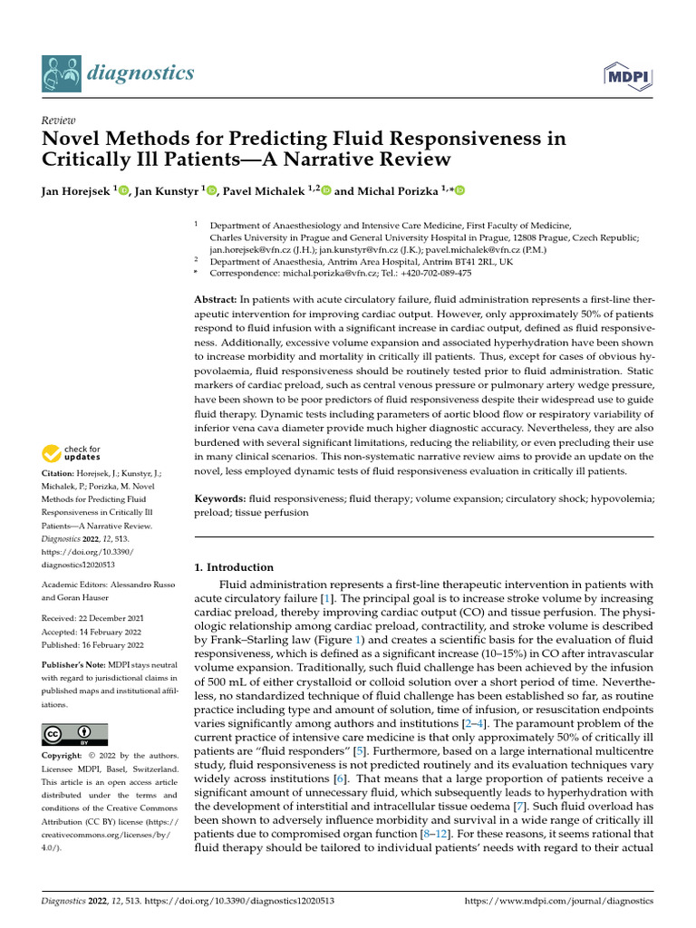 Novel Methods For Predicting Fluid Responsiveness in Critically Ill ...