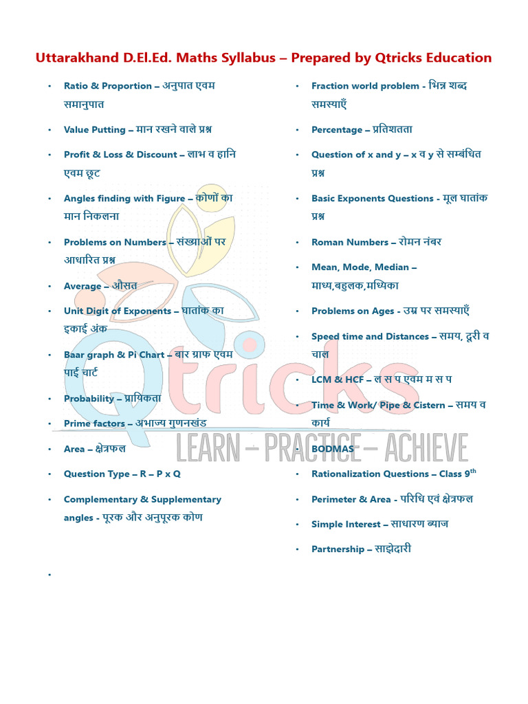 Uttarakhand-D.el - Ed Mathematics Syllabus 63857108 2025 09-30-10 20 | PDF