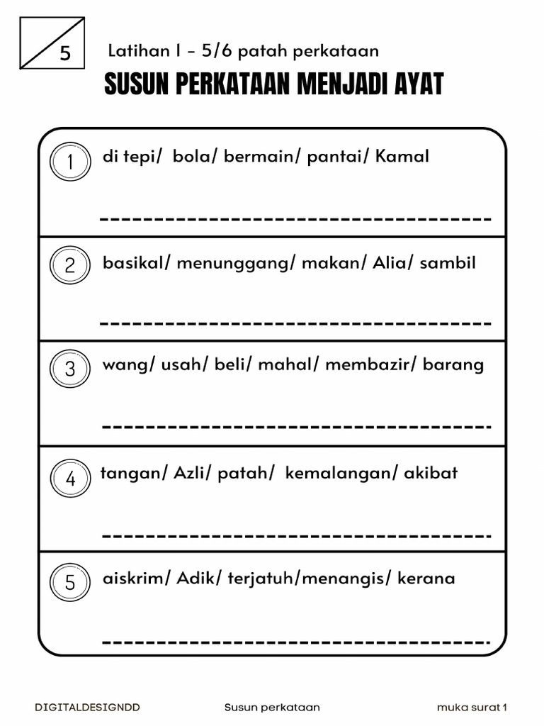 BM Susun Perkataan - 5-6 Patah | PDF
