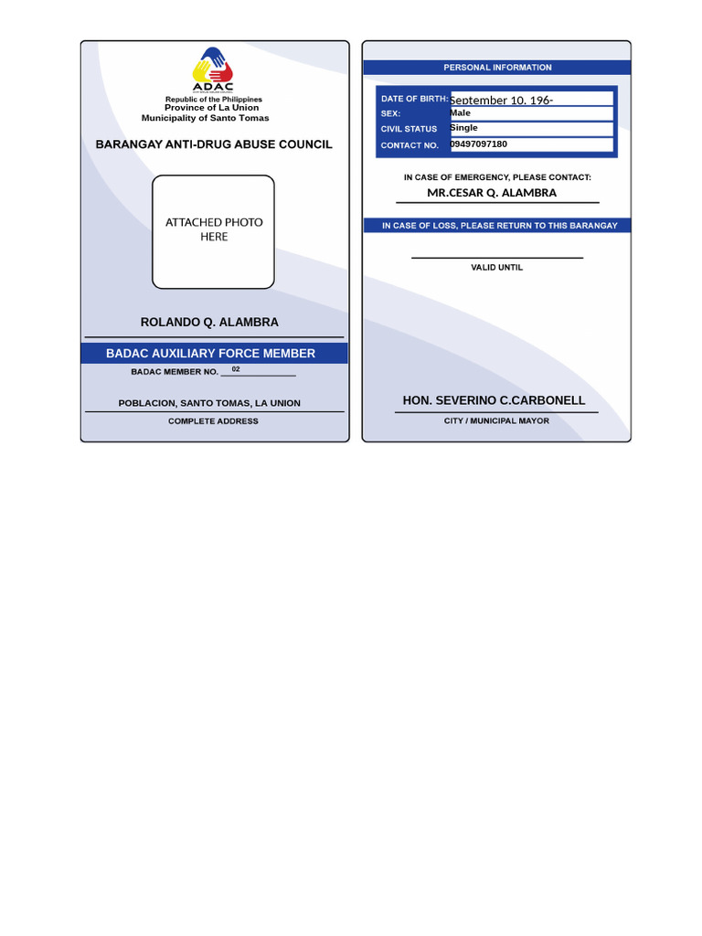 BADAC TEMPLATE - Identification Card Template | PDF