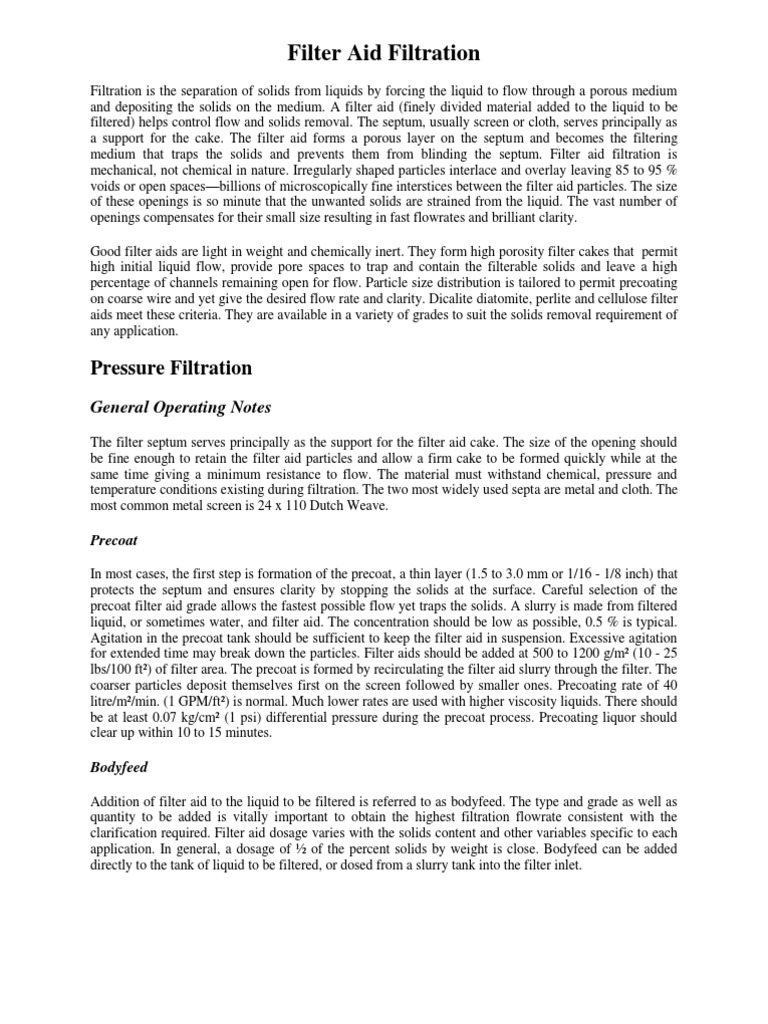 Filter Aid Filtration Guide | PDF | Filtration | Porosity