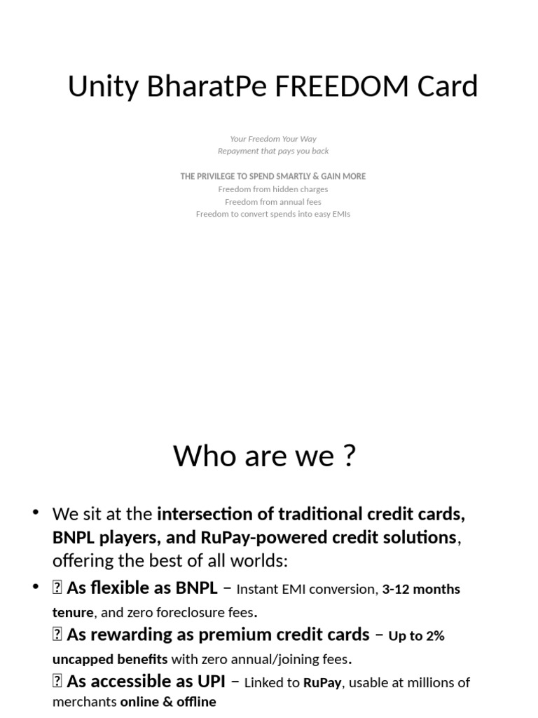 Unity BharatPe Freedom Card Overview | PDF | Credit Card | Banking