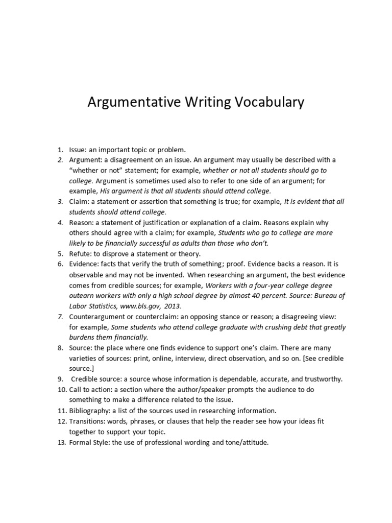 Argumentative Writing Vocab | PDF