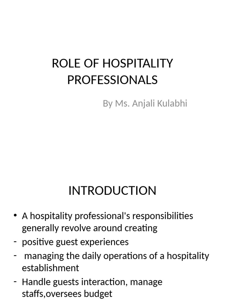 Role of Hospitality Professionals | PDF | Feasibility Study | Economies