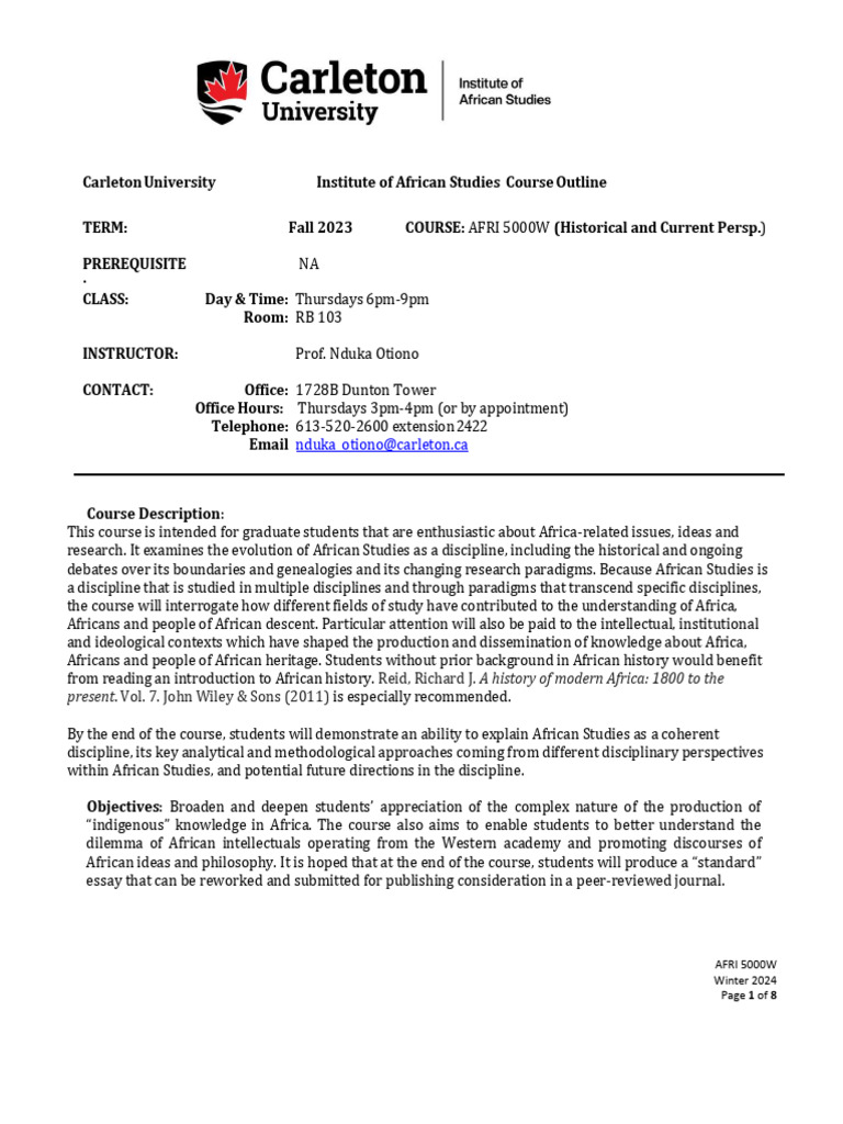 AFRI 5000W Course Outline Winter 2024 (UPDATED2) | PDF | Plagiarism ...