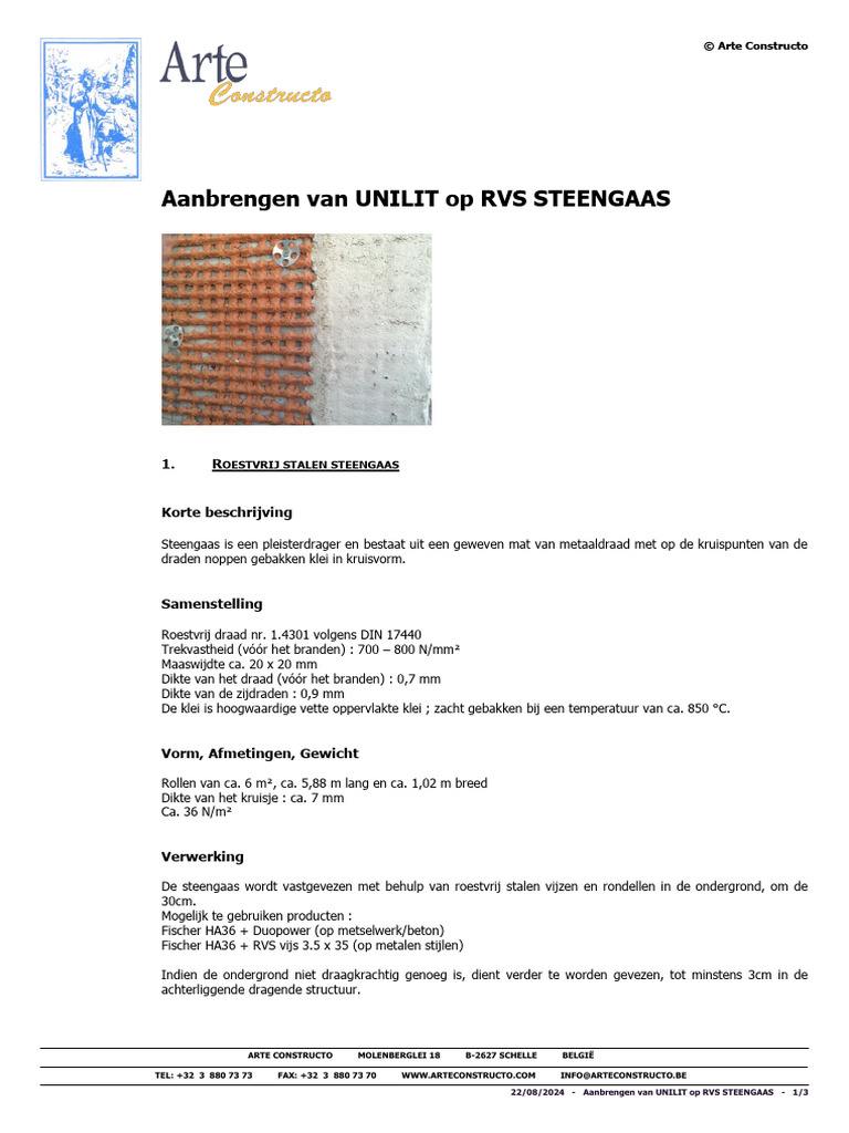 Aanbrengen Van UNILIT Op RVS STEENGAAS | PDF
