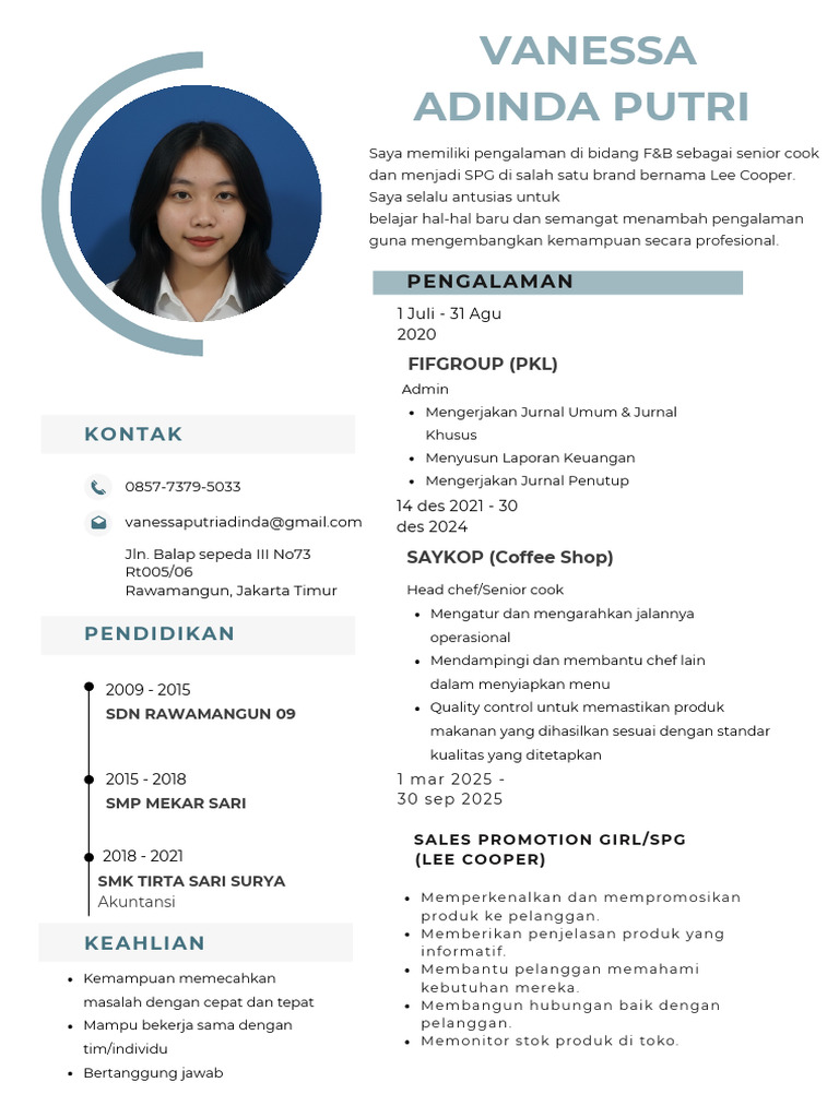 Cv Vanessa Adinda Putri_20250930_201151_0000 | PDF