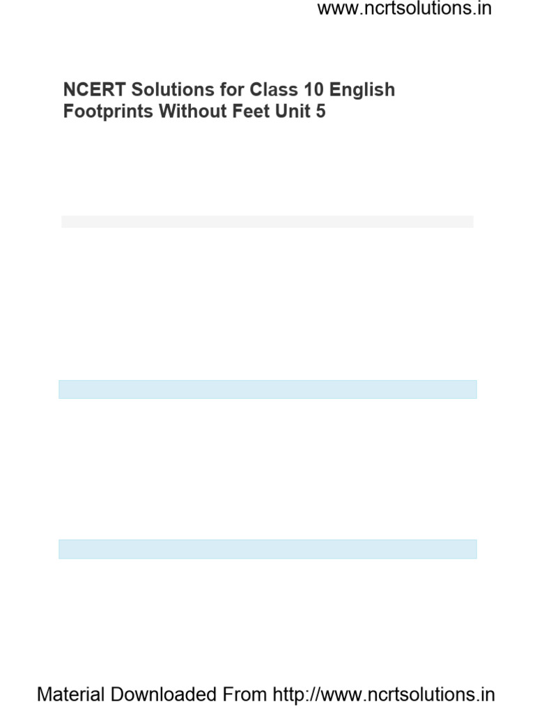 Class 10 NCERT Solutions: Footprints | PDF