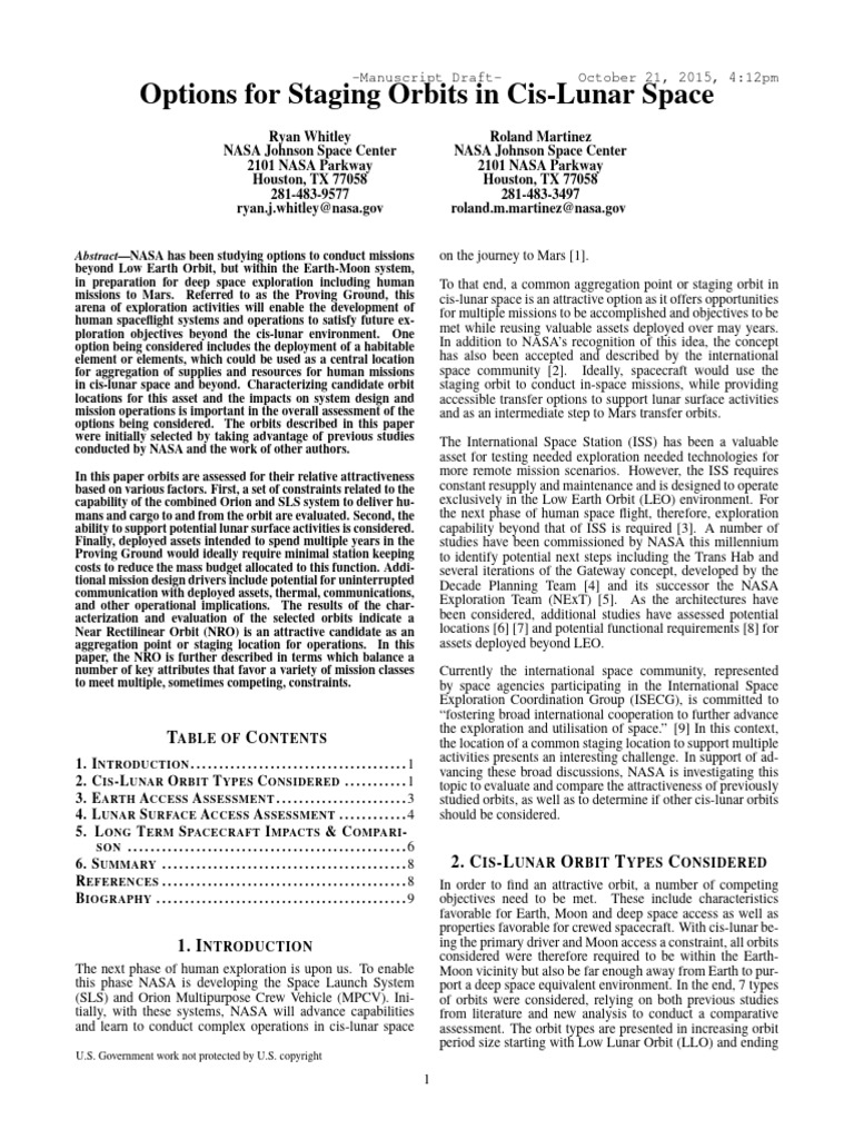 Options For Staging Orbits in Cis-Lunar Space - 20150019648 | PDF ...