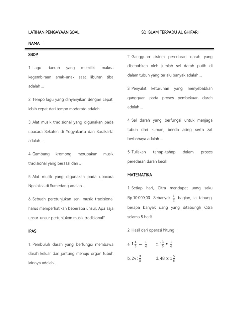 Latihan Pengayaan Soal SBDP Ipas | PDF