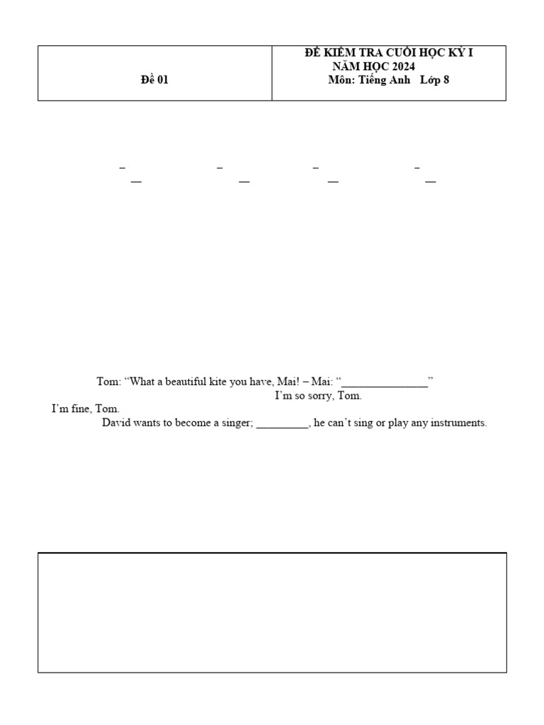 (G8) Đề Thi HK1 Form 2025 | PDF