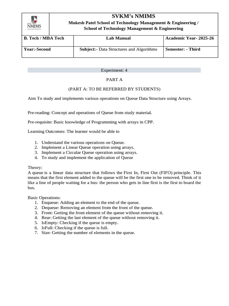 h047 - Experimentno-4 - Linear and Circular Queues | PDF | Queue (Abstract Data Type) | Computer ...