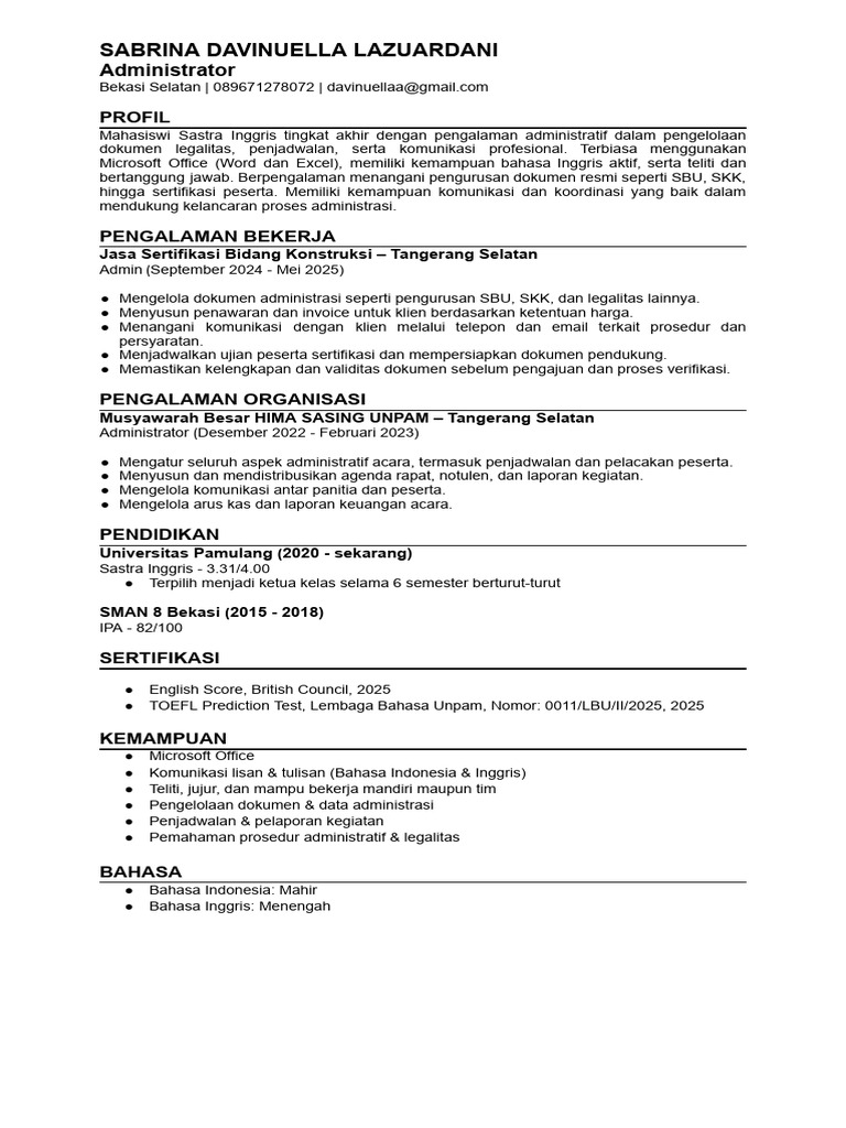Template Resume ATS Dengan Bio (Variasi 3) | PDF