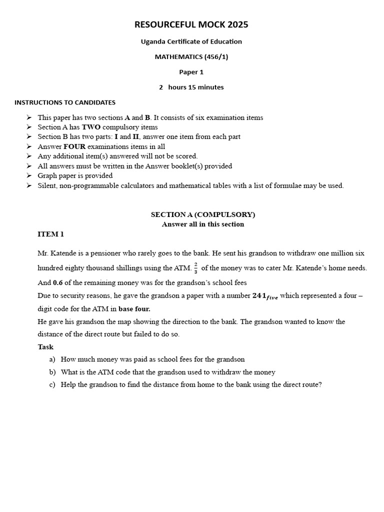 Resourceful Mocks 2025: Uganda Math Exam | PDF | Taxes | Payments