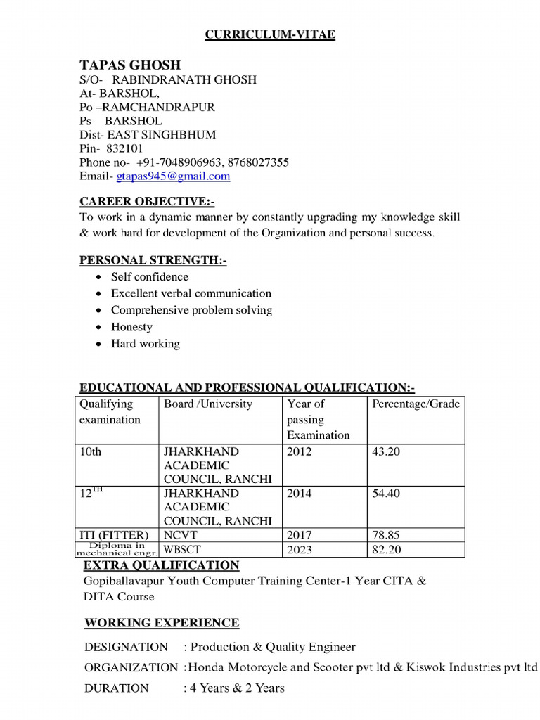 Tapas Rusume 1 | PDF