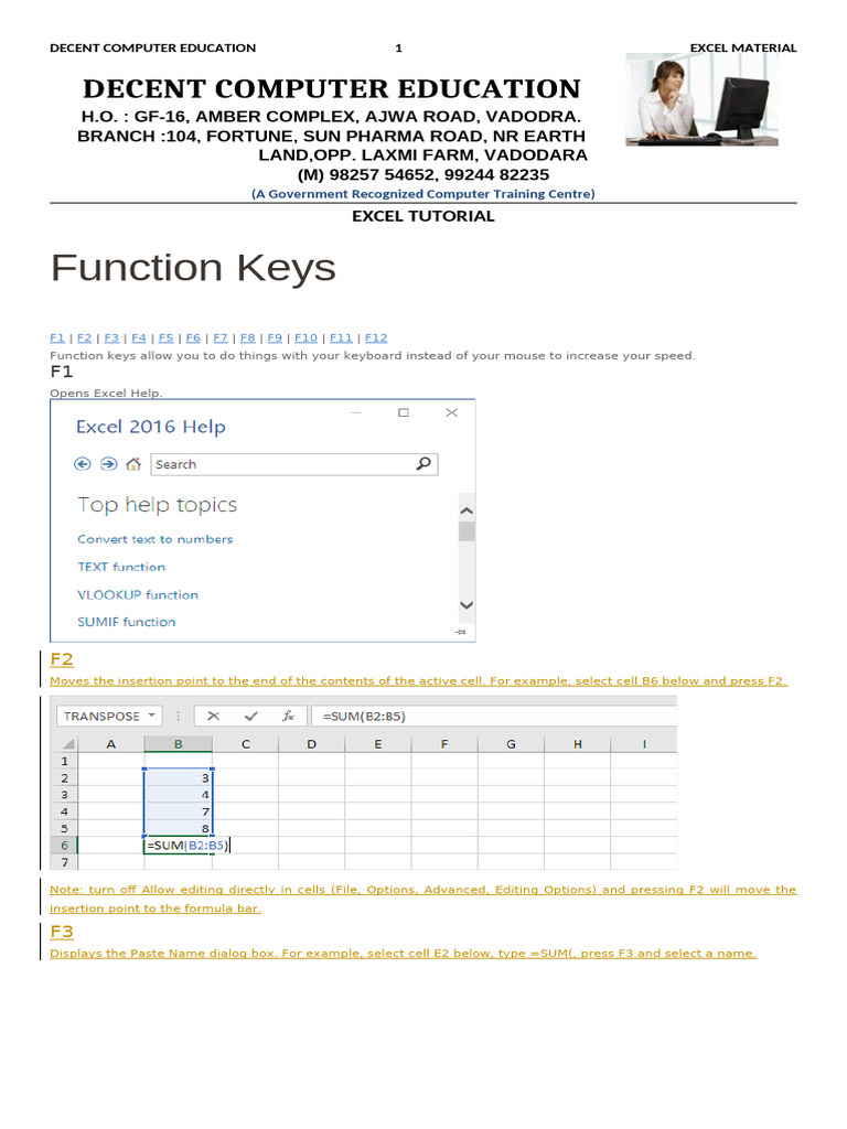 Excel Practice Functions Keys 2017 | PDF | Microsoft Excel | Computer ...