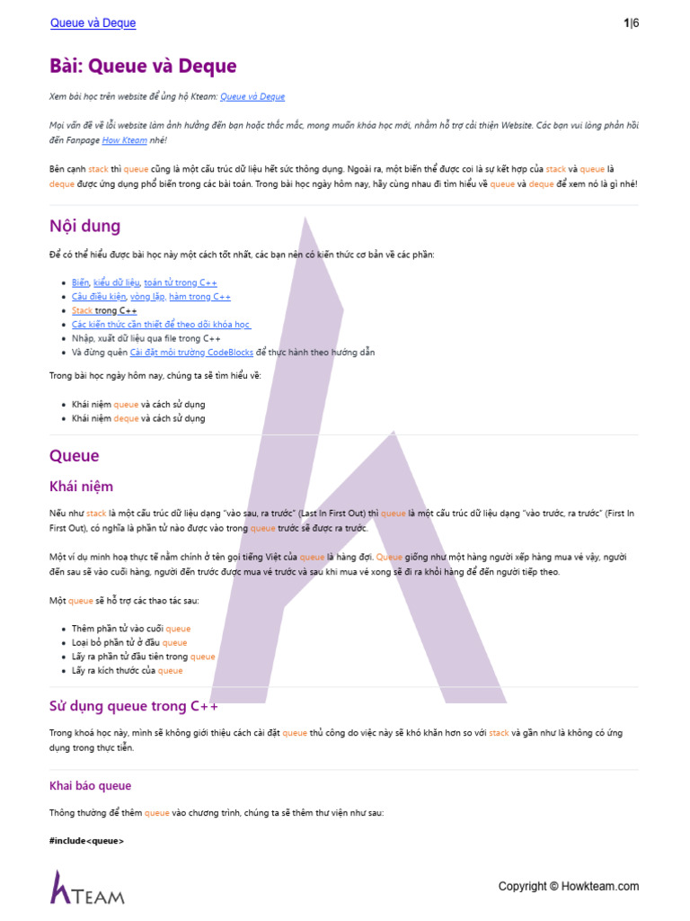 Queue và Deque ctdl dành cho dân lập trình | PDF