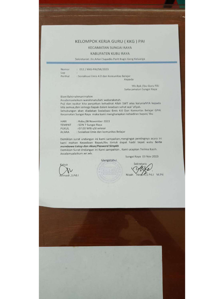 Surat Undangan Kkg | PDF