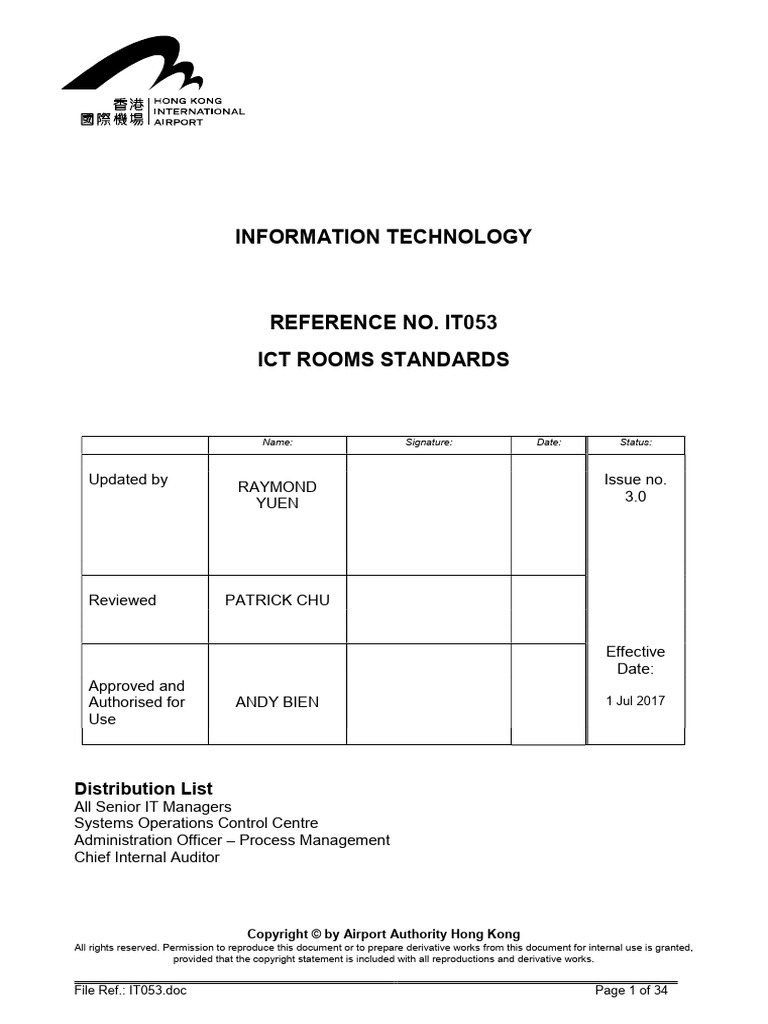 ICT Room Standards for HKIA | PDF | Data Center | Mains Electricity