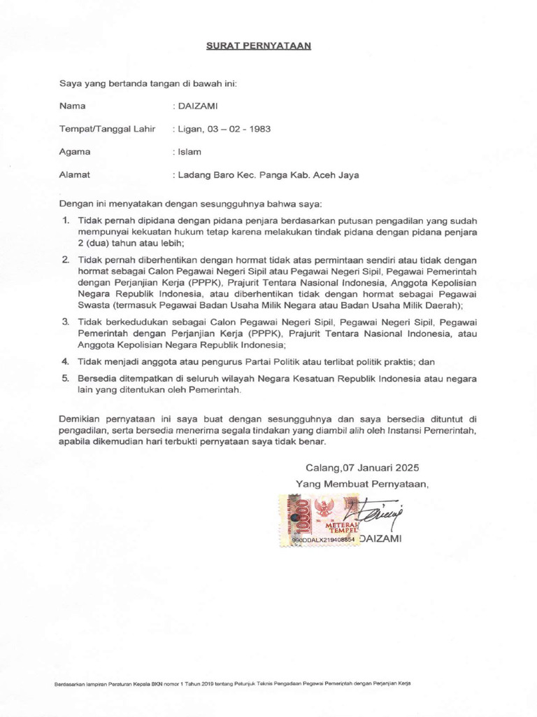 SURAT PERNYATAAN Tidak Menjadi Anggota Parpol | PDF