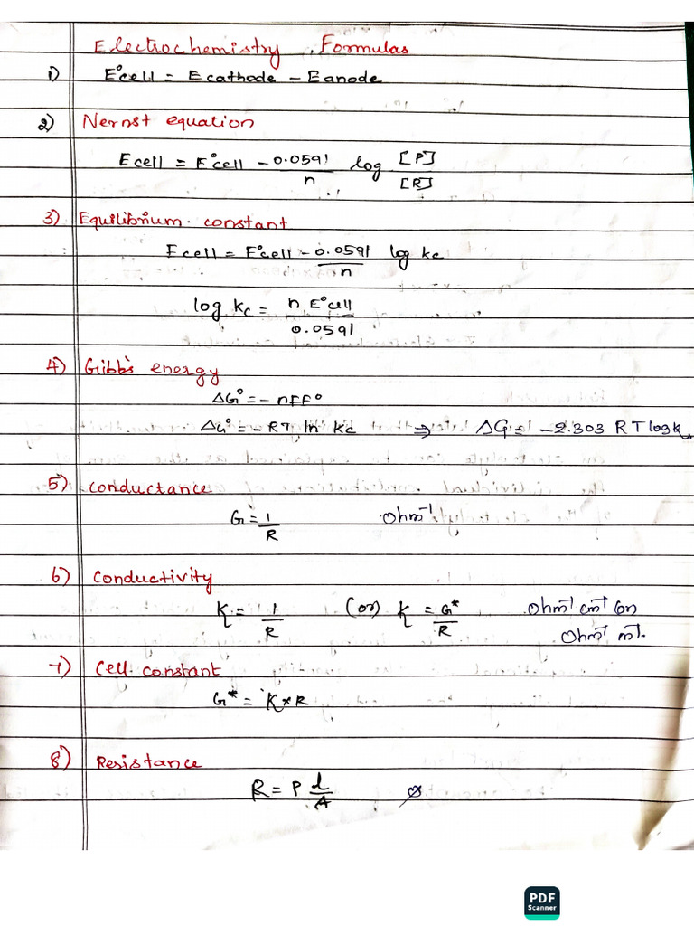 Electrochemistry Questions & Formulas | PDF