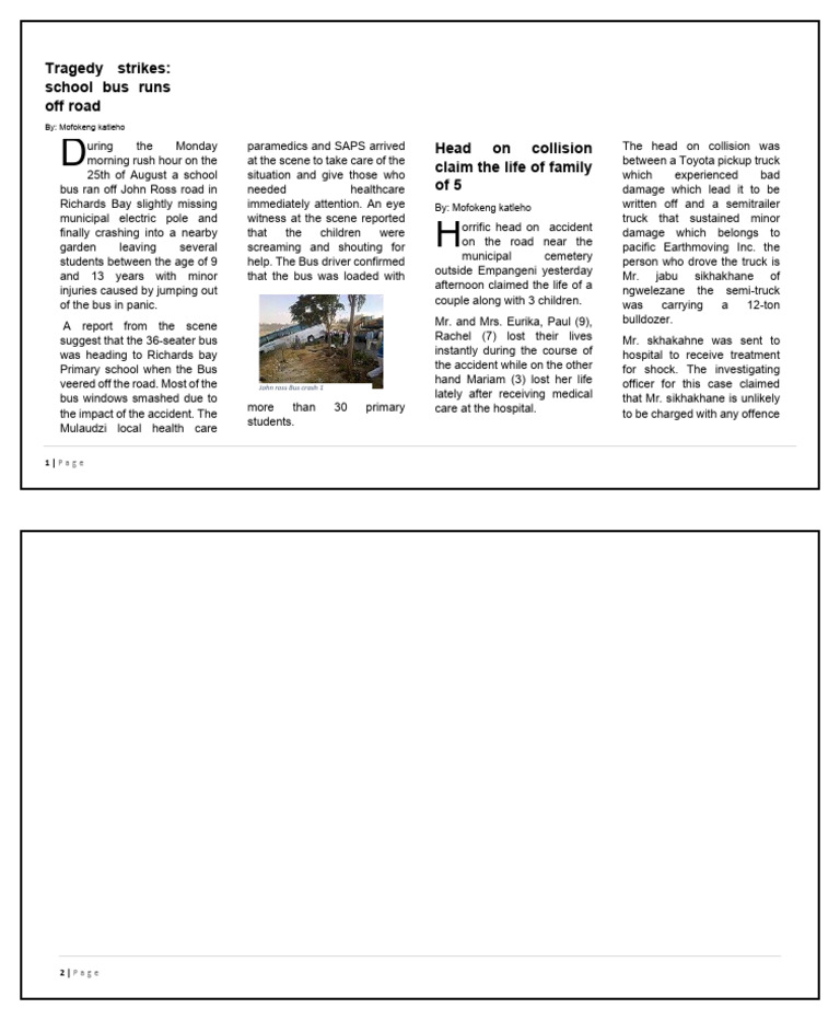 Journalism News Article 101 | PDF | Transport Accidents And Incidents