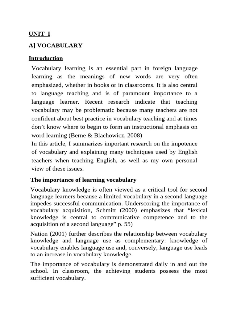Importance of Vocabulary in Language Learning | PDF | Vocabulary | Second Language Acquisition