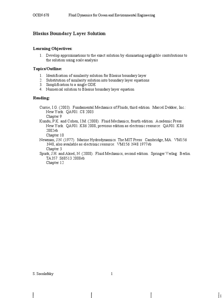 Blasius Boundary Layer Analysis Guide Pdf Technology Engineering