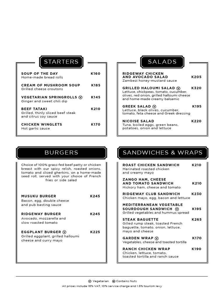 Southern Sun Ridgeway Musuku Main Menu 20-08-2024 | PDF | Hamburgers ...