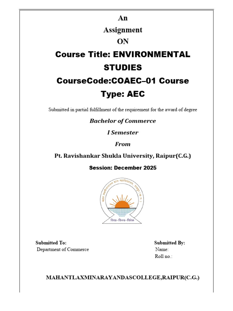 Environmental Studies Assignment for B.Com | PDF