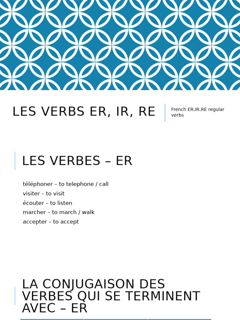 Conjugaison des verbes ER, IR, RE | PDF