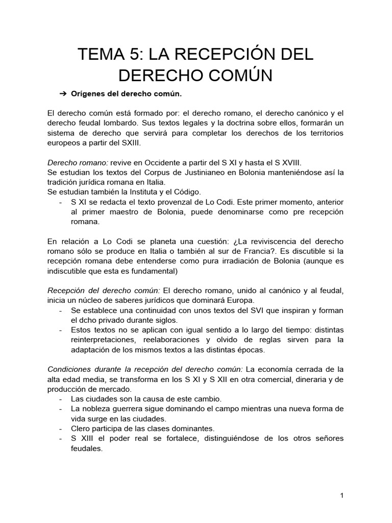 Tema 5 - La Recepción Del Derecho Común | PDF | Derecho Canónico | Ley ...