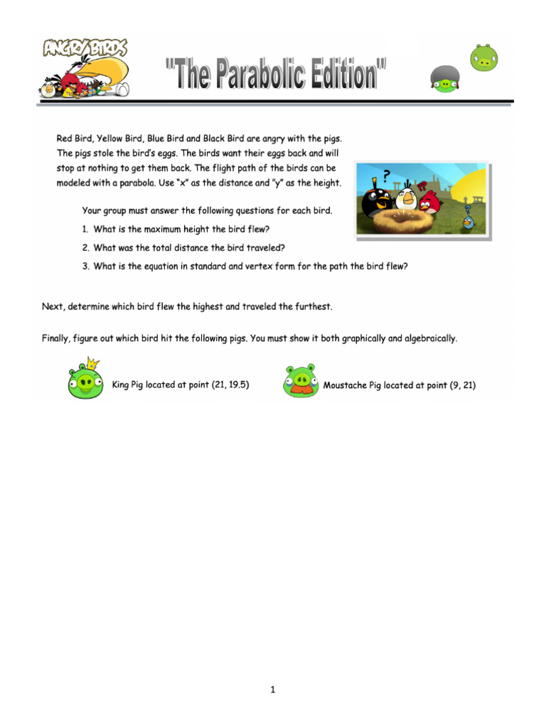 Angry Birds Quadratic Functions 1 | PDF